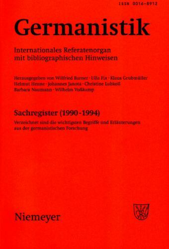 Germanistik, Sachregister (1990-1994) : Verzeichnet Sind Die ...