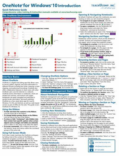 Microsoft OneNote for Windows 10 Introductory Quick Reference Guide by ...