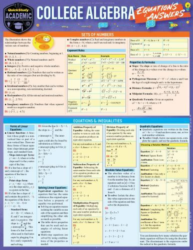 College Algebra Equations and Answers : A QuickStudy Laminated ...