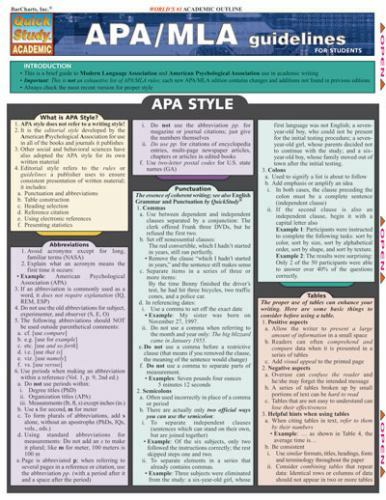 QuickStudy Academic Ser.: APA/MLA Guidelines by Thomas Smith and Staff BarCharts Inc. (2005 ...