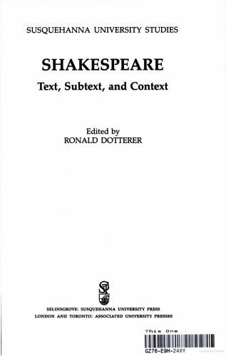 Shakespeare : Text, Subtext, and Context by Ronald Dotterer (1989 ...