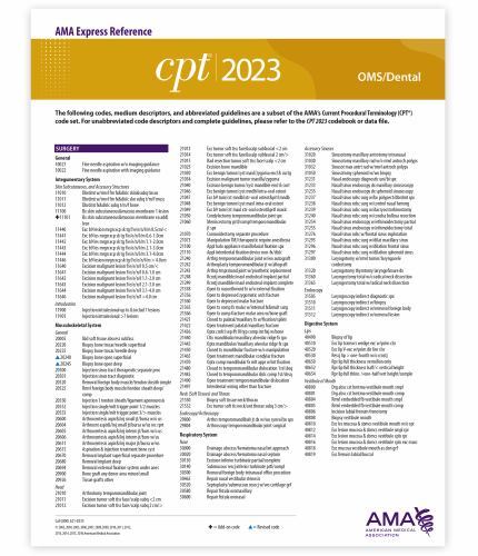 CPT 2023 Express Reference Coding Card: OMS/Dental by American Medical ...