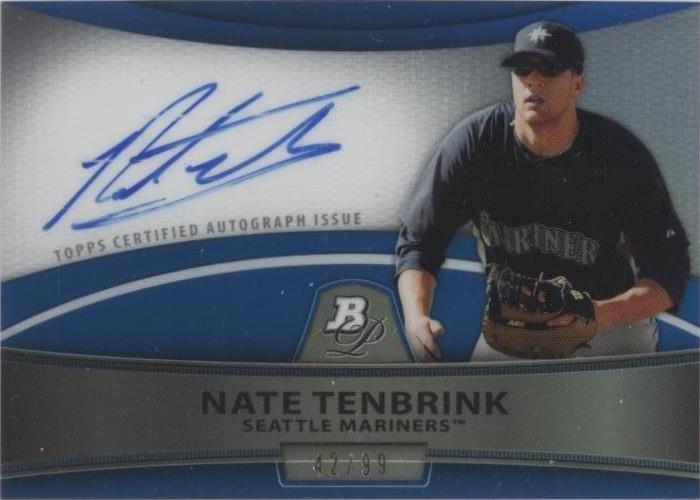 2010 Bowman Platinum - Autograph Refractor Blue #BPA-NT Nate Tenbrink ...