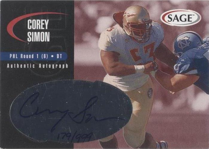 2000 SAGE - Autographs Red #A42 Corey Simon /999 (AU, RC) for sale ...