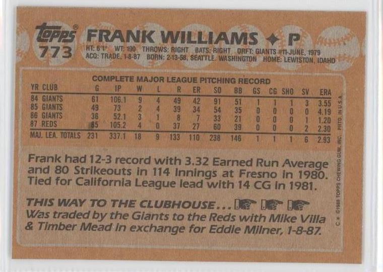 1988 Topps - Frank Williams #773 Blank Front for sale online | eBay