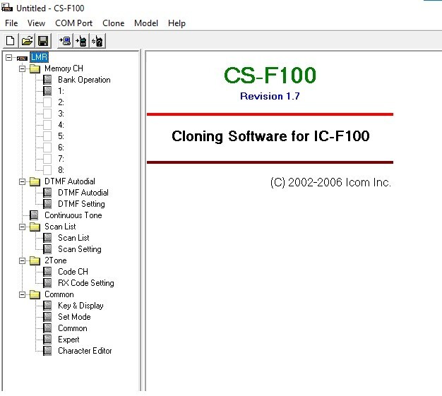 ICOM CS-F100 Rev. 1.7 PROGRAMMING AND CLONE SOFTWARE for IC-F100 ...