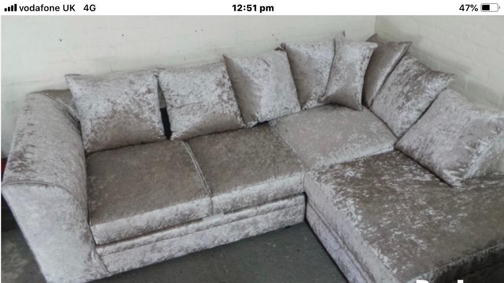 Silver crushed velvet corna sofa | in Chesterfield, Derbyshire | Gumtree