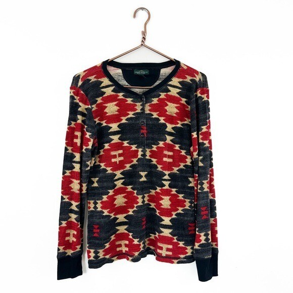 Lauren Ralph Lauren Aztec Southwest Red Black Thermal Henley Shirt Womens LargeのeBay公認海外通販｜セカイモン
