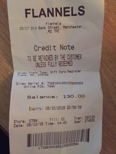 FLANNELS CREDIT NOTE £130 | in Radcliffe, Manchester | Gumtree