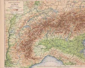 Alpen Höhenschichten Gebirge LANDKARTE von 1889 Alpenübergänge ...