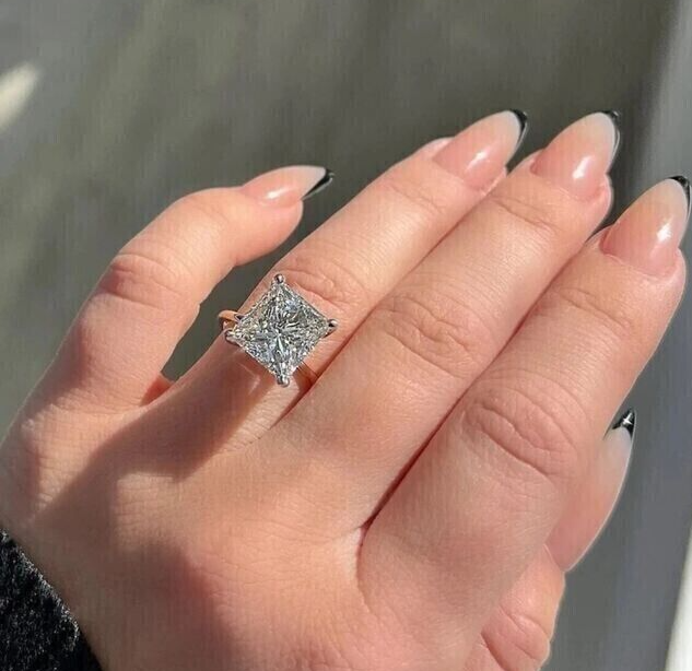 8 Ct White Treated Diamond Ring Princess Cut Color F Certified Engagement Ring eBay