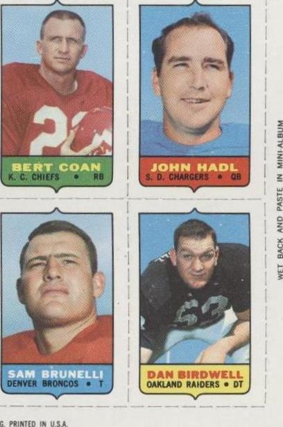 1969 Topps - Mini-Cards (4-in-1) John Hadl, Sam Brunelli, Dan Birdwell ...