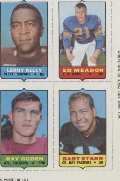 1969 Topps - Mini-Cards (4-in-1) Bart Starr, Leroy Kelly, Eddie Meador ...