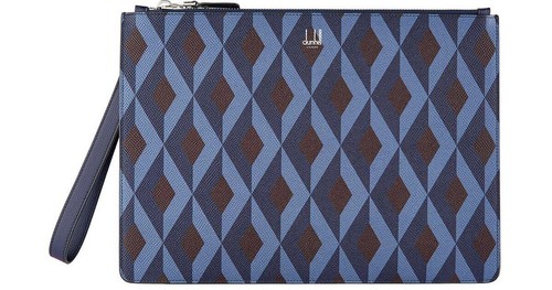 DUNHILL MENS $495 LEATHER ZIPPED POUCH NAVY/BLUE/BROWN NEW DUNHILL MENS $495 LEATHER ZIPPED POUCH NAVY/BLUE/BROWN NEW