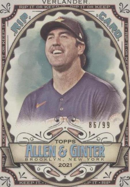 2021 Topps Allen & Ginter's - Rip Cards Ripped #RC-JVE Justin Verlander ...