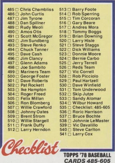 1978 Topps - Checklist #535 Cards 485-605 for sale online | eBay