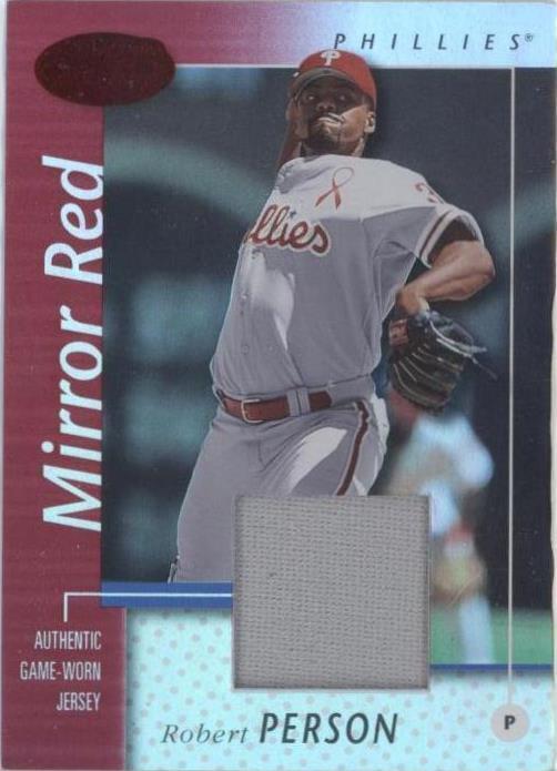 2002 Leaf Certified - Robert Person #18 Mirror Red Materials /150 (MEM ...