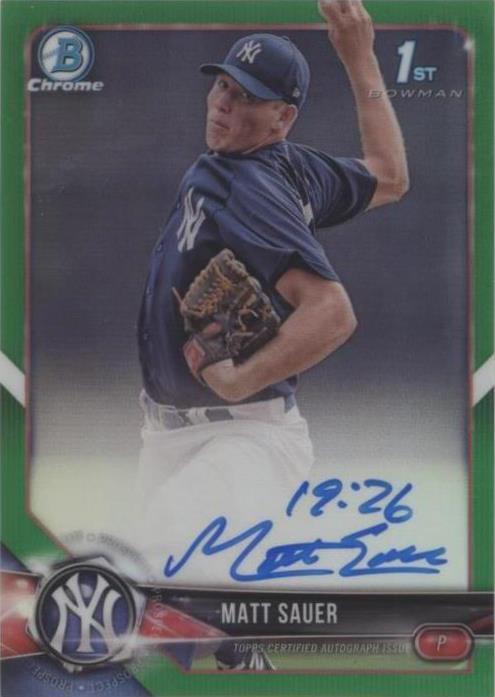 2018 Bowman - Chrome Prospect Autographs Matt Sauer #CPA-MSA Green ...