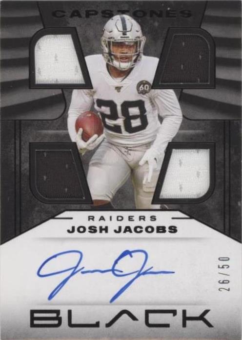 2020 Panini Black - Capstones Autographed Quad Relics Josh Jacobs #20 / ...