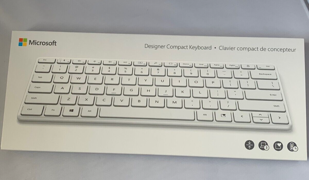 Glacier White New | Spanish Microsoft Designer Compact Bluetooth Keyboard Glacier White New | Spanish Microsoft Designer Compact Bluetooth Keyboard