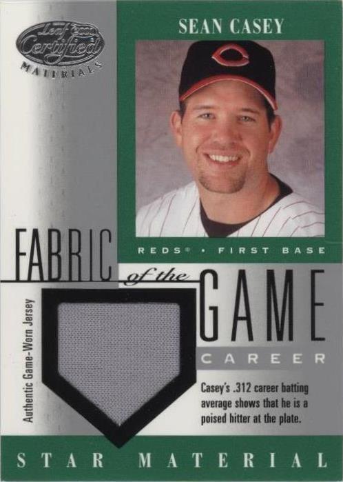 2001 Leaf Certified Materials - Fabric of the Game Sean Casey #FG-88 ...