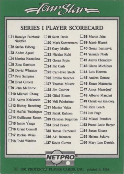 1991 NetPro Tour Stars - Checklist Series 1 Player Scorecard for sale ...