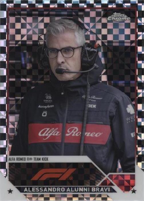 2023 Topps Chrome Formula 1 - F1 Crew Team Checker Flag X-Fractor #100 Alessandro Alunni Bravi ...