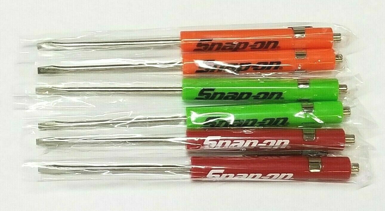 (6)six Snap On Pocket Screwdriver, Flat Tip Screwdrivers, Mixed Magnet ... (6)six Snap On Pocket Screwdriver, Flat Tip Screwdrivers, Mixed Magnet ...