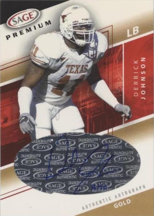2005 SAGE - Premium Action Autographs Derrick Johnson #A23 Gold /50 (AU, RC) for sale online | eBay