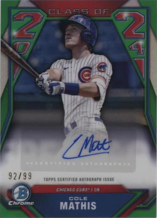 2024 Bowman Draft - Class of 2024 Autographs Cole Mathis #C24-CMA Green ...