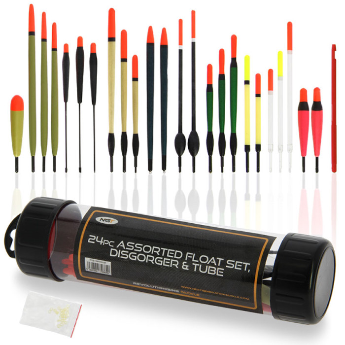 24 FISHING FLOATS WITH FLOAT TUBE FLOAT RUBBERS AND DISGORGER NGT ...