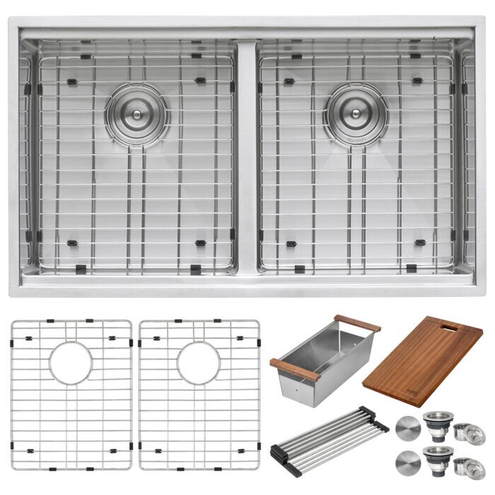Ruvati 33-inch Workstation 50/50 Double bowl Kitchen Sink - RVH8351 (2 ...