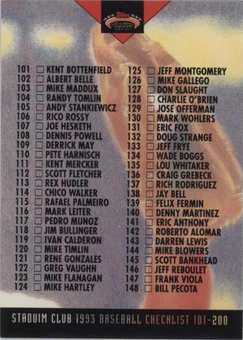 1993 Topps Stadium Club - Checklist 101-200 #289 for sale online | eBay