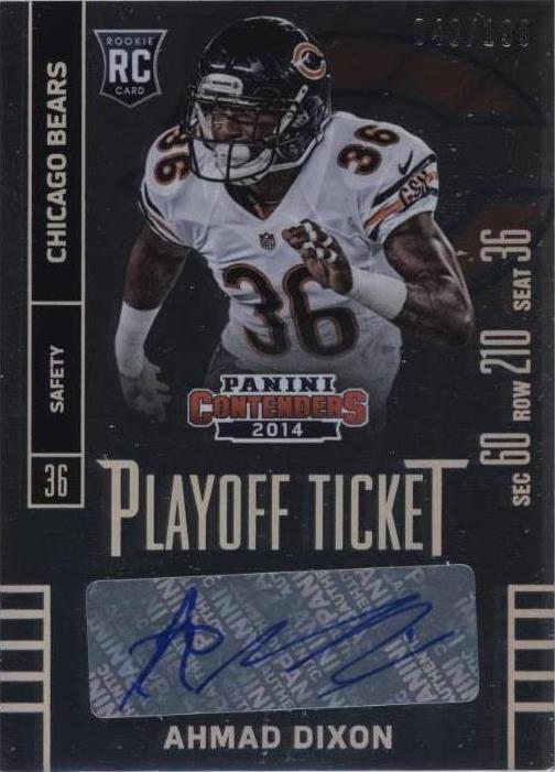 2014 Panini Contenders - Playoff Ticket Sec Row Seat #102 Ahmad Dixon ...