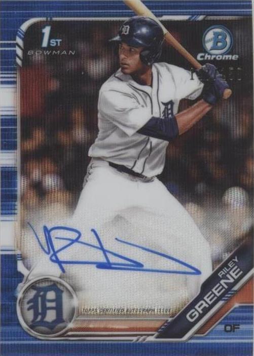 2019 Bowman Draft - Chrome Draft Pick Autographs Riley Greene #CDA-RG Blue Wave Refractor /150 ...
