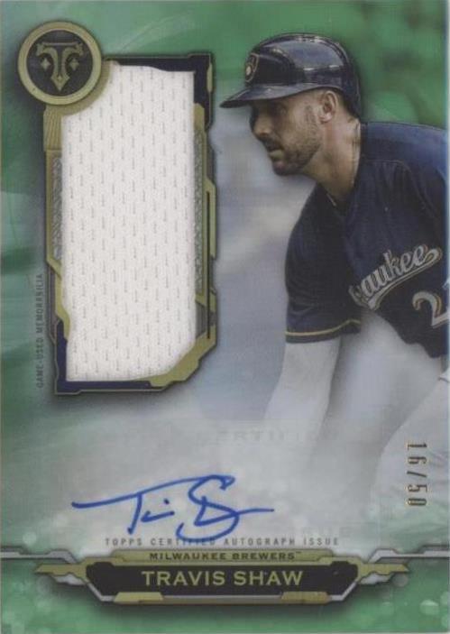 2019 Topps Triple Threads - Autograph Single Jumbo Relics Travis Shaw # ...