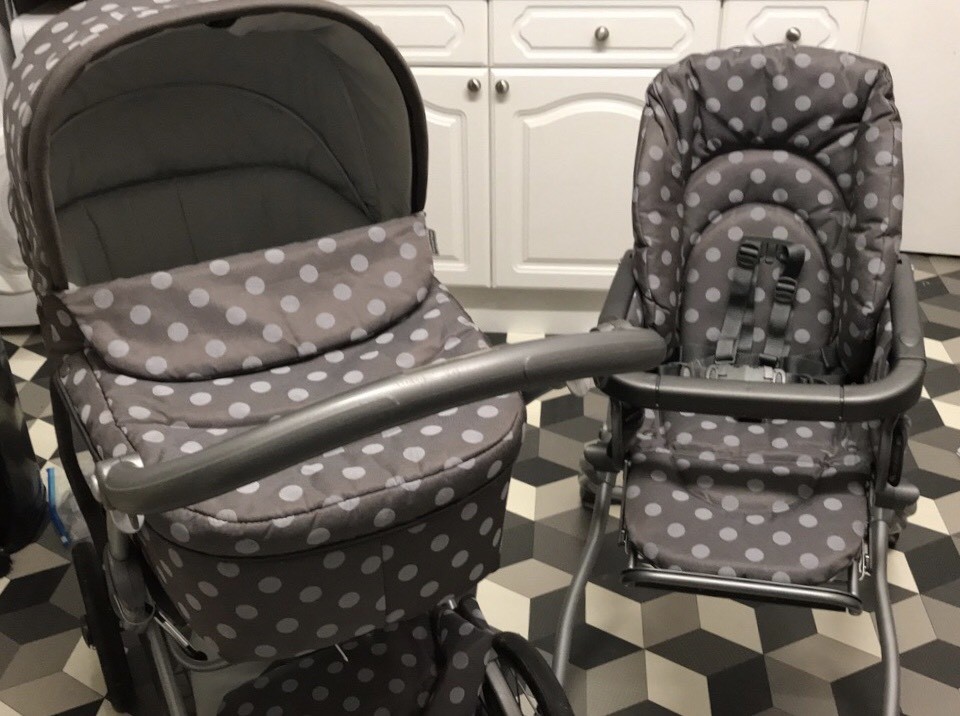 Mamas and papas grey polka dot pram and pushchair | in Goldthorpe ...