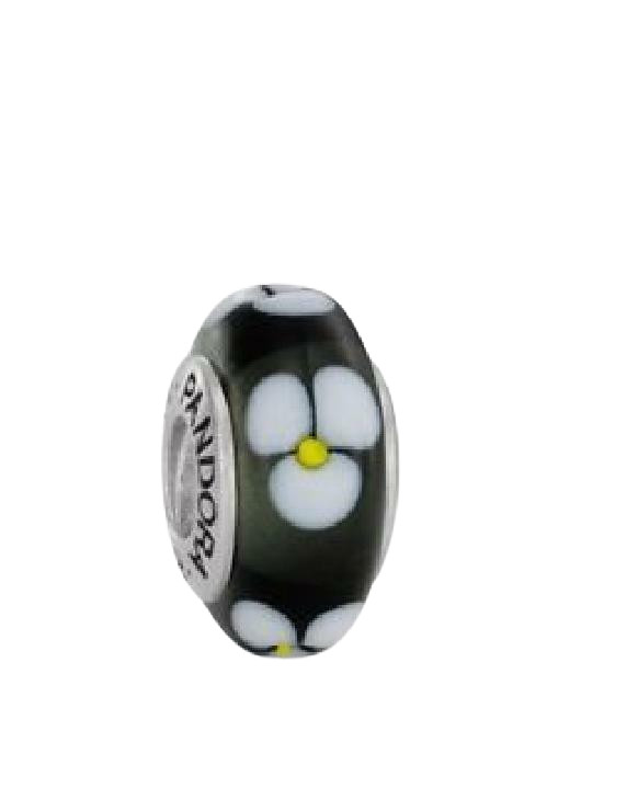 Pandora Murano Flowers Charm - Black/White (790604) for sale online | eBay