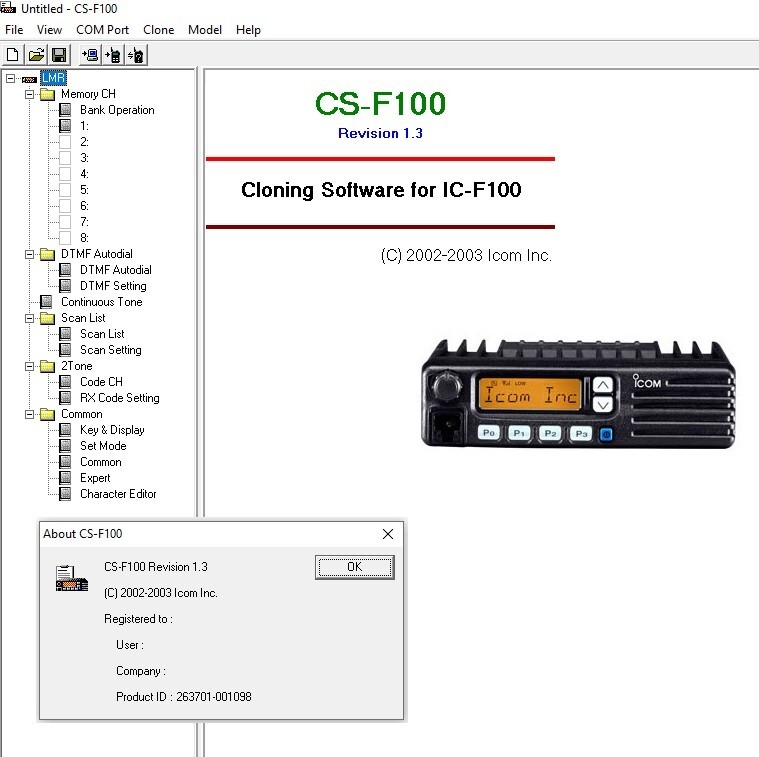ICOM CS-F100 Rev. 1.7 PROGRAMMING AND CLONE SOFTWARE for IC-F100 ...