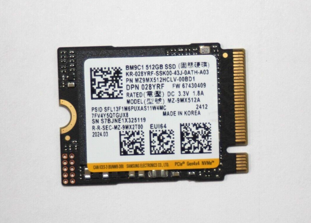 Samsung M.2 NVMe 2230 512GB SSD PCIe Gen4 - MZ-9MX512A BM9C1 Samsung M.2 NVMe 2230 512GB SSD PCIe Gen4 - MZ-9MX512A BM9C1