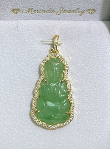 18k Solid Gold Guan Yin / Lady Buddha Jade Pendant & Natural 18k Solid Gold Guan Yin / Lady Buddha Jade Pendant & Natural