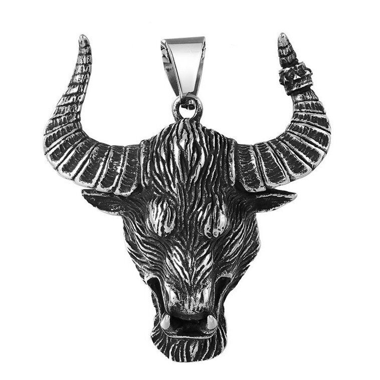 MENDEL Mens 30 Inch Stainless Steel Punk Biker Bull Head MENDEL Mens 30 Inch Stainless Steel Punk Biker Bull Head