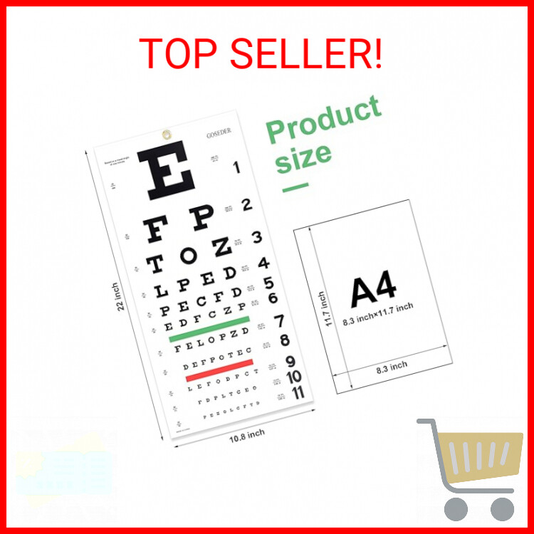 Snellen Eye Chart, Eye Charts for Eye Exams 20 Feet 22×11 Inches, Low ...