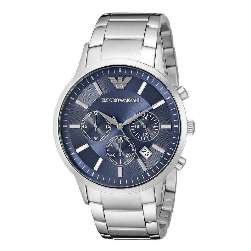 Emporio Armani AR2448 Classic Renato Silver and Blue Mens Chrono Wrist ...