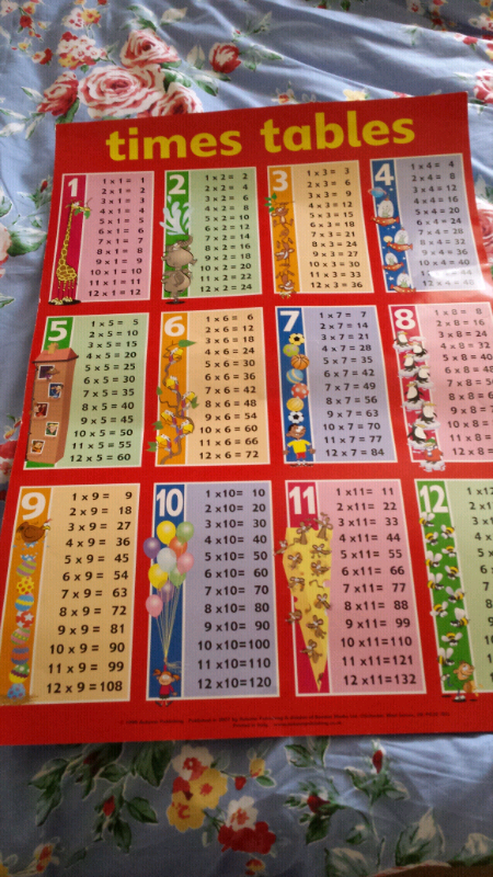 free-large-times-tables-poster-in-mattishall-norfolk-gumtree
