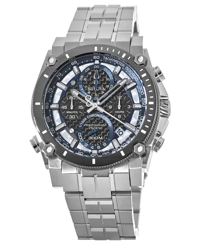 New Bulova Precisionist Black Chronograph Dial Stainless Men Watch 98B316