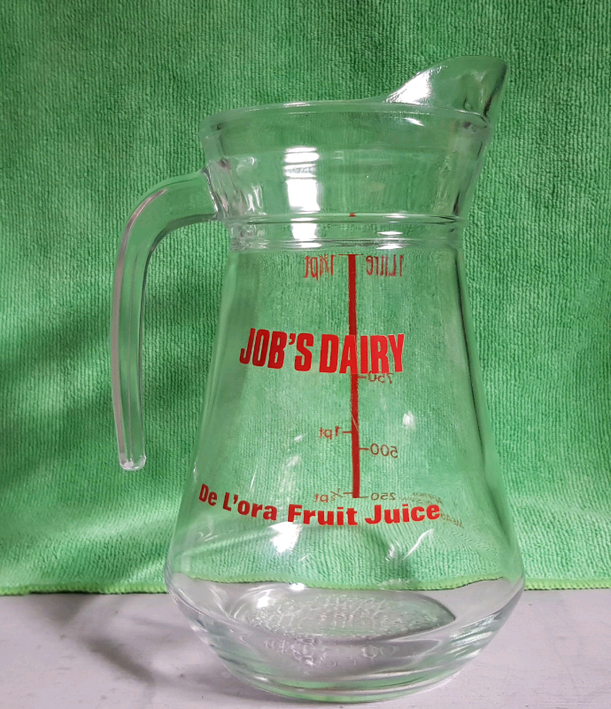 Vintage Pyrex Type Measuring Jug 'Jobs Dairy' Unusual shape pre 1987 ...