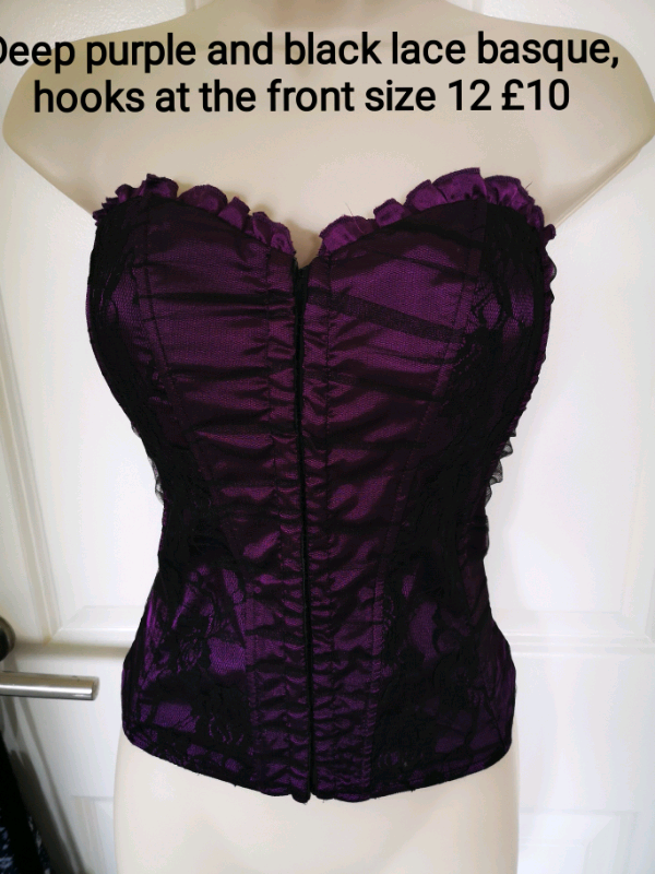 Purple and black lace basque with hooks at the front an boning size 12 ...