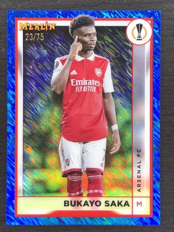 2022-23 Topps Merlin UEFA Club Competitions - Blue Shimmer Refractor #12 Bukayo Saka /75 for ...