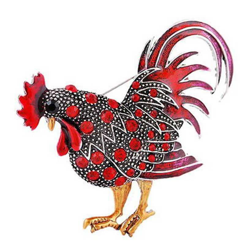 Chicken Rooster Hen Farm Animal Color Stone Crystal Brooch Pin Vintage ...